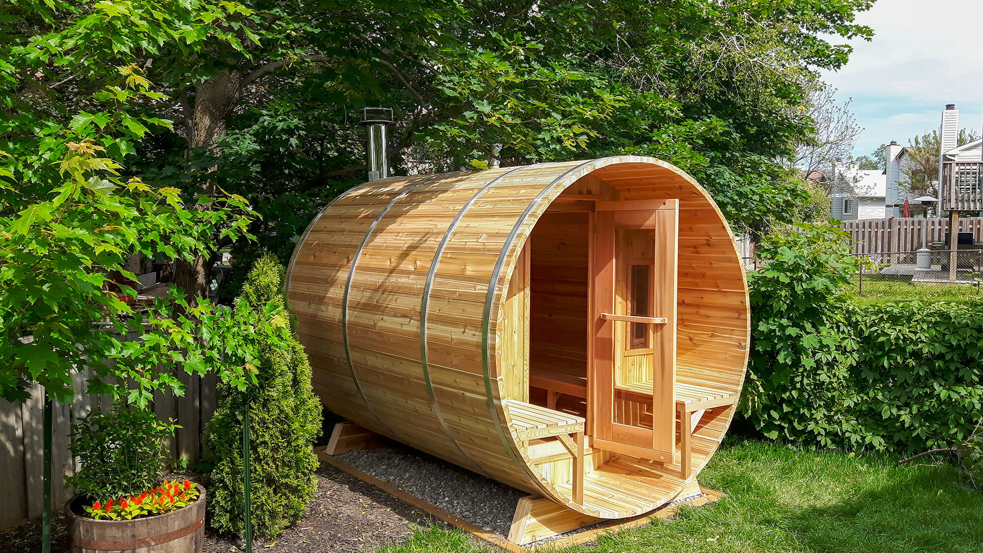 Sauna Tonneau Cèdre Rouge Noueux avec chauffage électrique ...